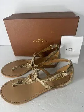Coach | Shoes | Coach Ingrid Natural Snake Print Leather Thong Wedge ...
